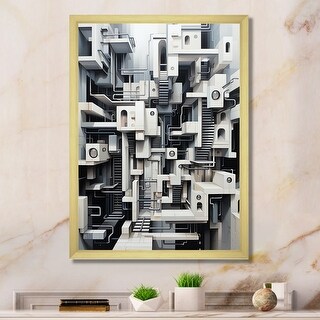 Designart "Black White Opt Art Illusory Reflections III" Op Art Framed Wall Art Living Room ...